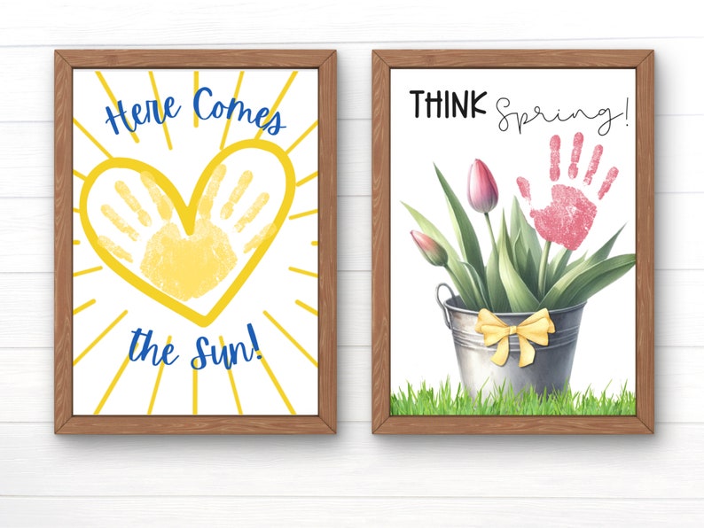 Spring Handprint Art Bundle - Printable Craft Templates, Keepsake for ...