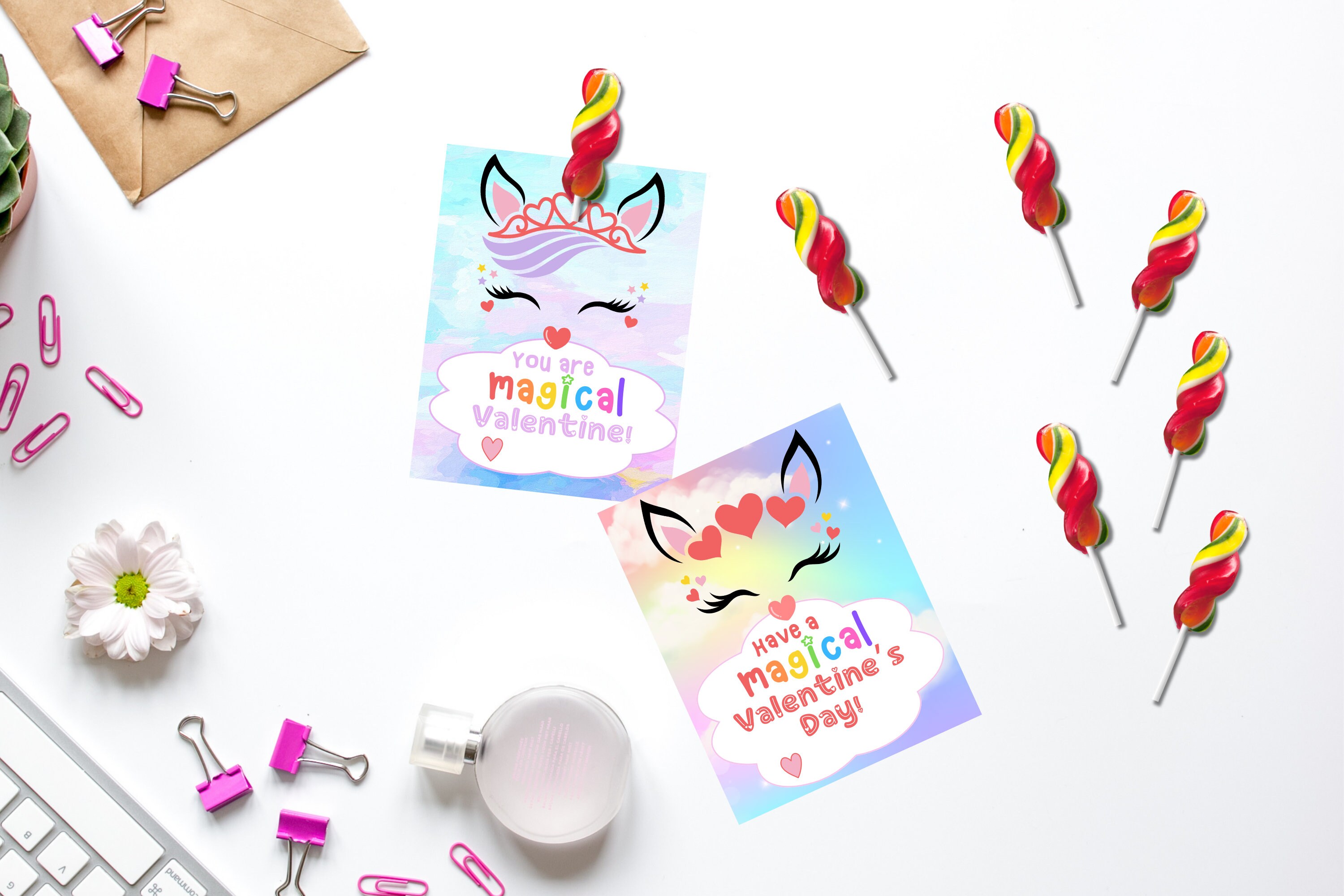 Unicorn Valentine Lollipop Card, Printable Valentine, You Are Magical ...