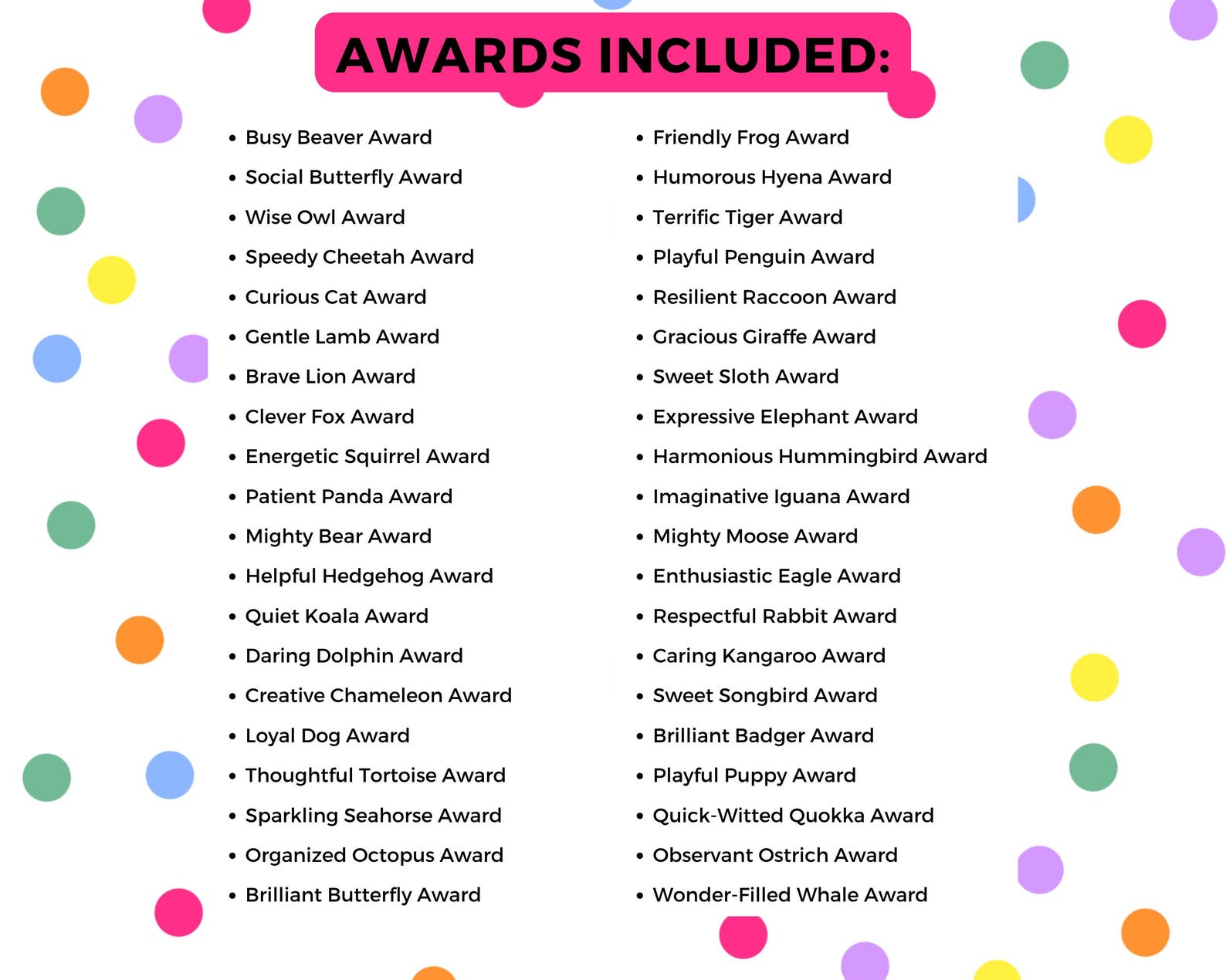 Printable End of Year Awards for Students – 40 Cute Animal Certificates ...