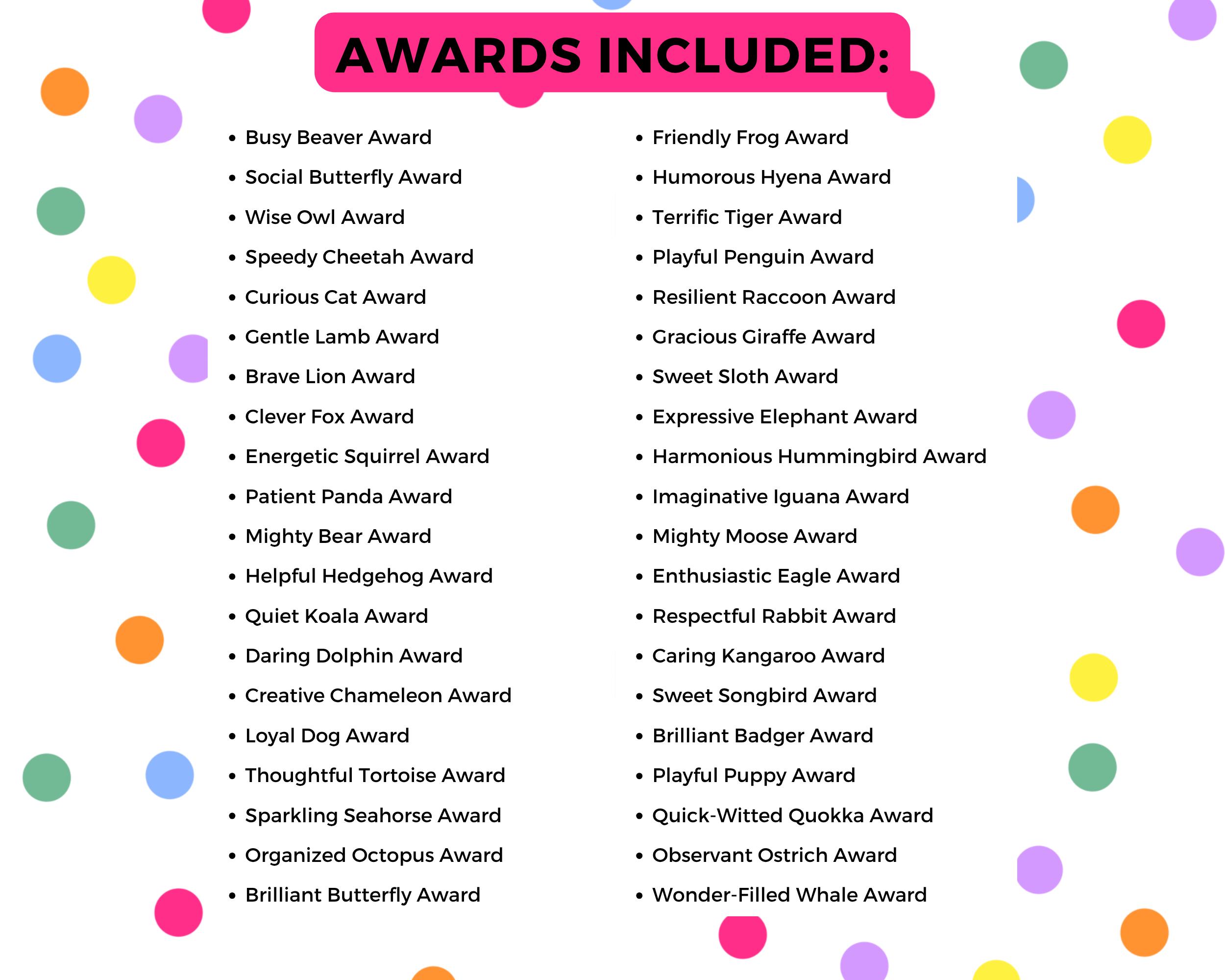 Printable End of Year Awards for Students – 40 Cute Animal Certificates ...