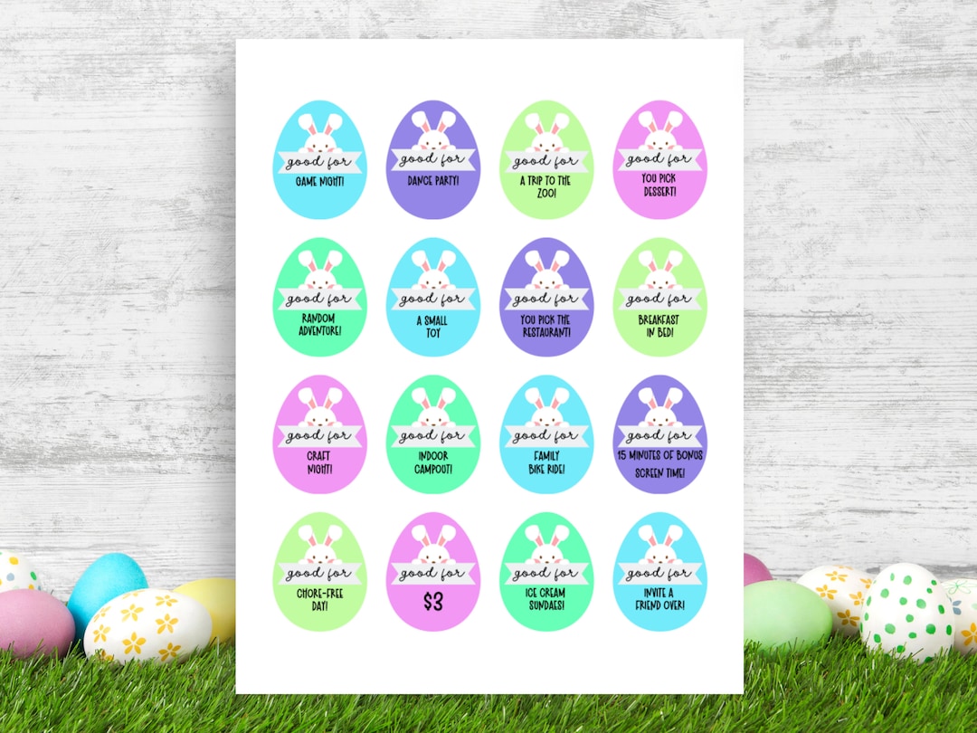 Printable Easter Egg Tokens: Easter Bunny Coupons for Kids (PDF) - Etsy