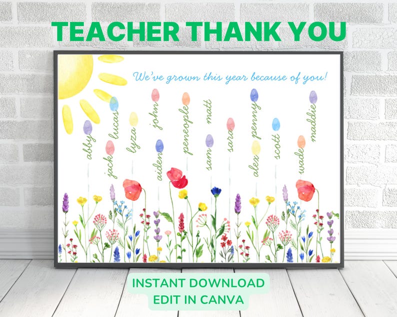 End of Year Teacher Gift From Class, Fingerprint Wildflower Art ...
