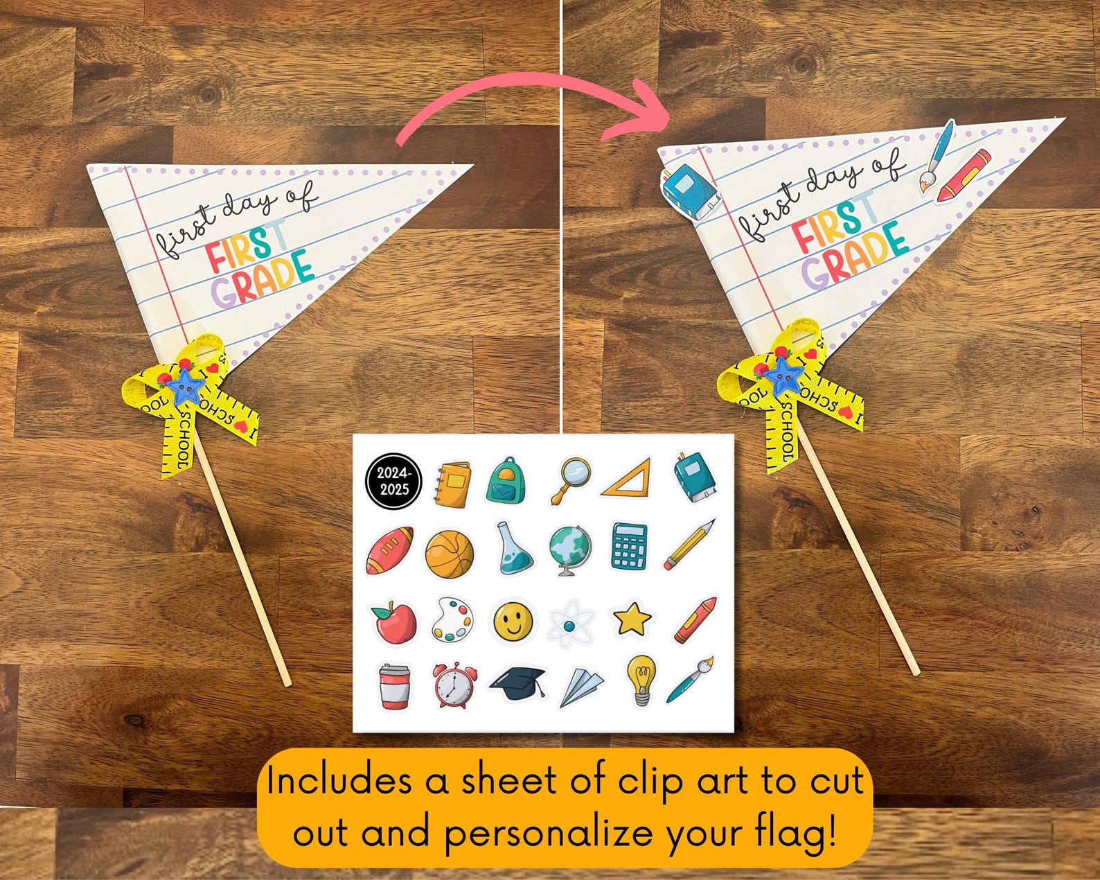 First Day of School Flag Photo Prop, 1st Day of School Pennant, Back to ...