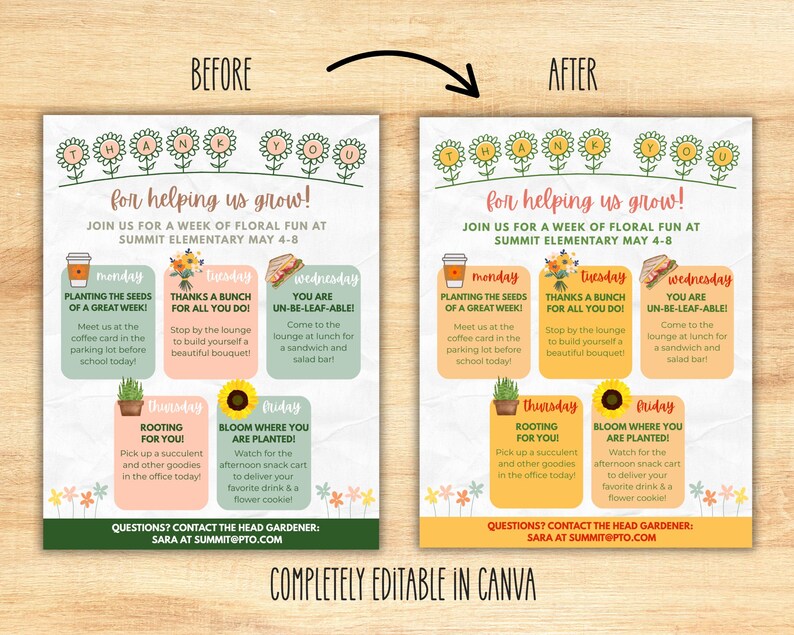 Floral Staff Appreciation Week Itinerary Editable Template, Helping Us ...