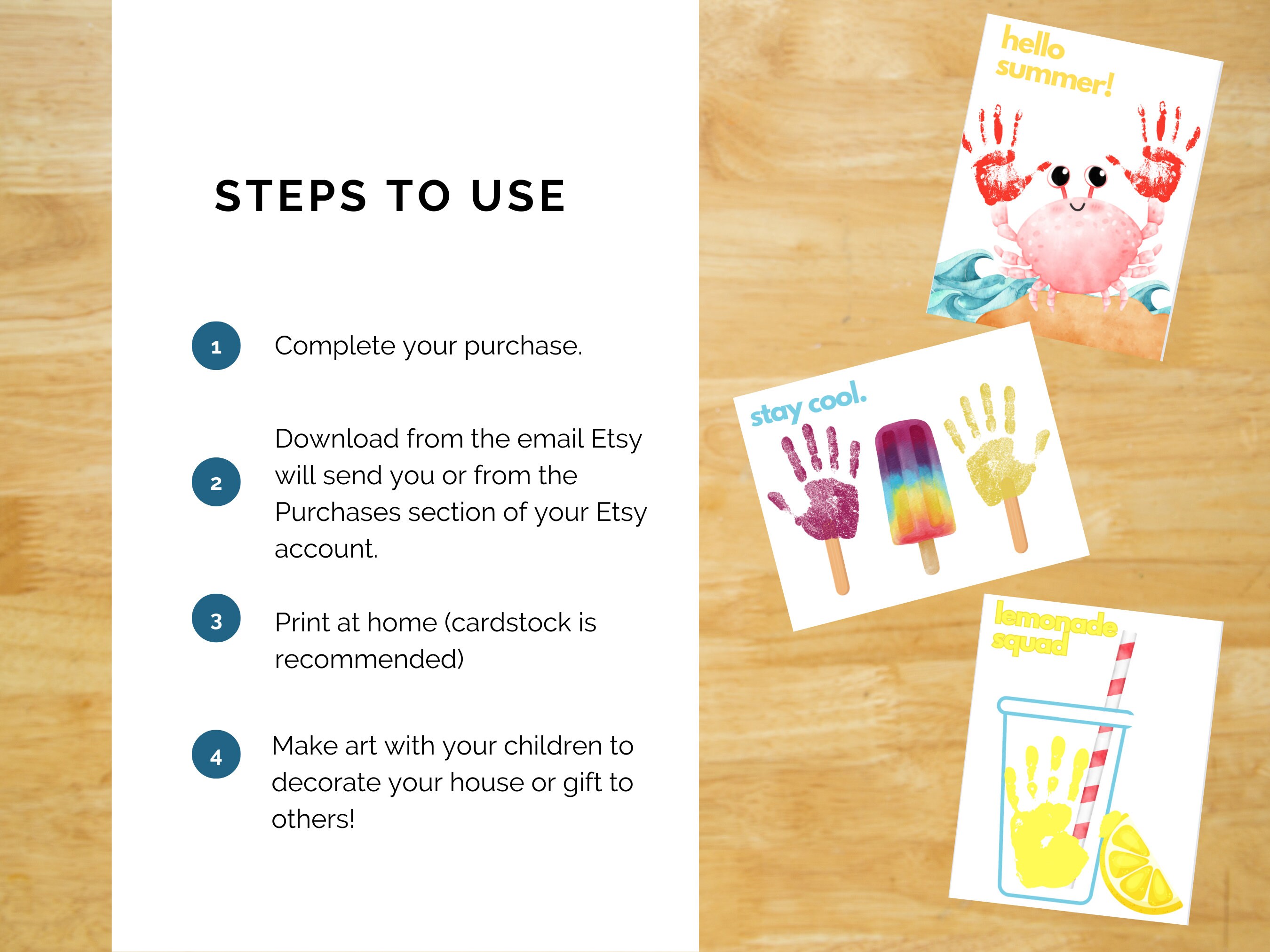Summer Handprint Art Bundle - Printable Craft Templates, Keepsake for ...