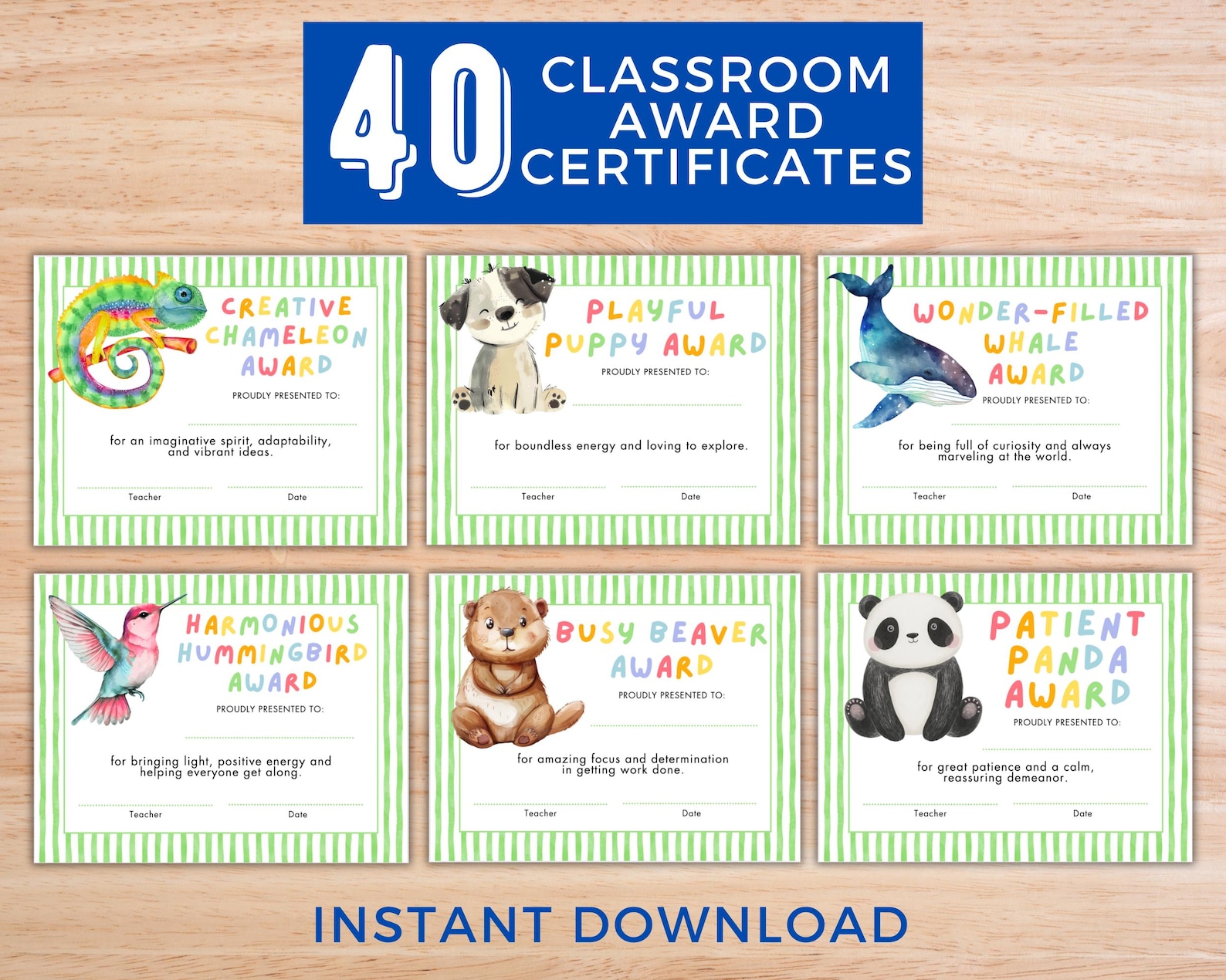 Printable End of Year Awards for Students – 40 Cute Animal Certificates ...