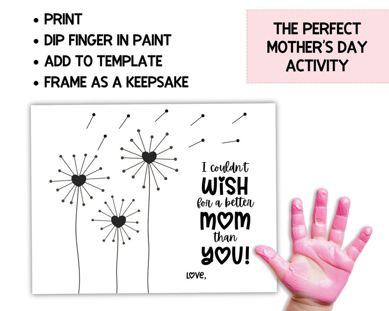 Fingerprint Mother’s Day Craft Printable, Handprint Flower Card for ...