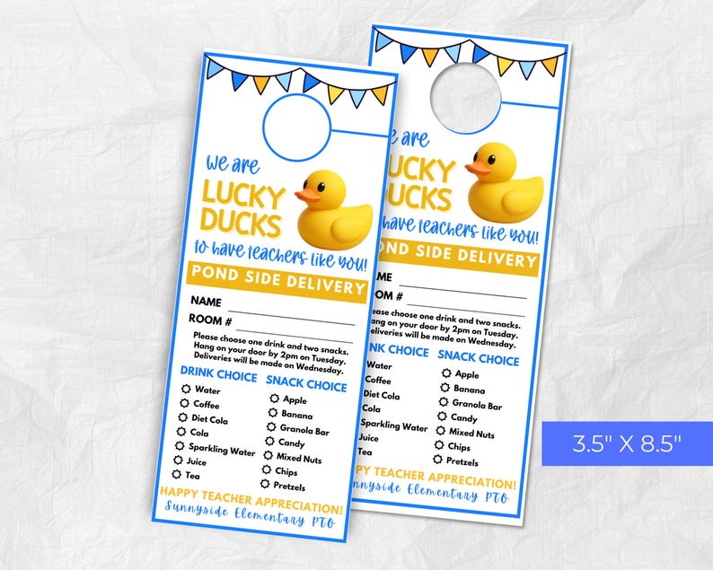 Teacher Appreciation Week Door Hanger, Lucky Duck VIP Room Service ...