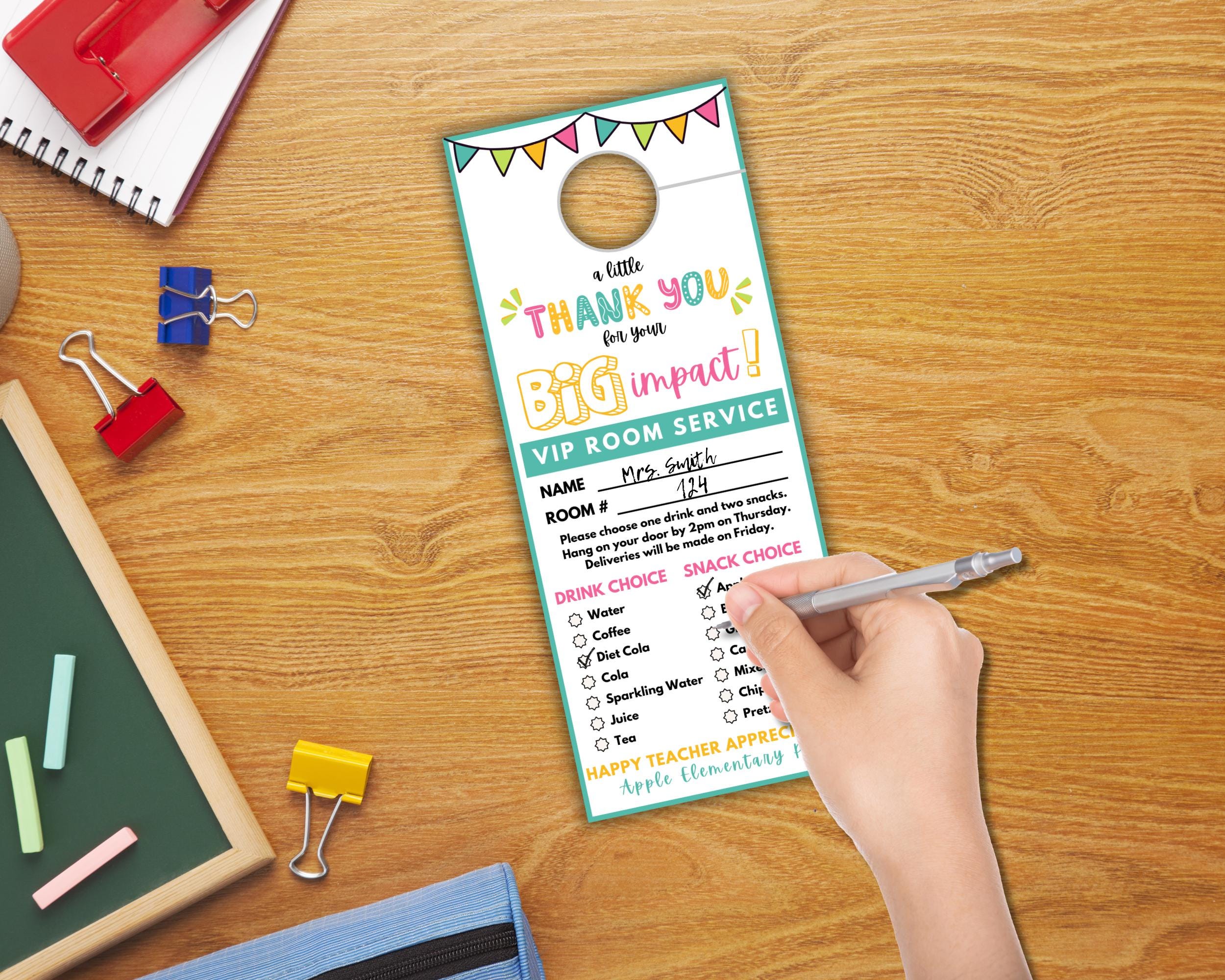 Teacher Appreciation Week Door Hanger, VIP Room Service Template for ...