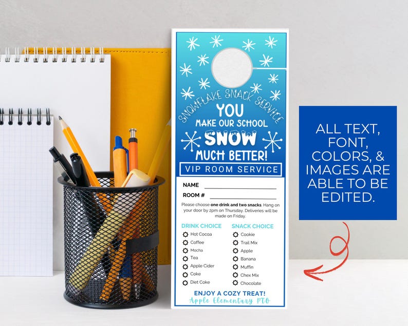 Winter Teacher VIP Room Service Template for Cozy Staff Appreciation ...