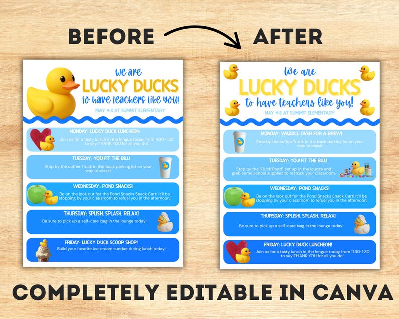 Lucky Duck Teacher Appreciation Bundle, Editable Canva Template, PTA ...