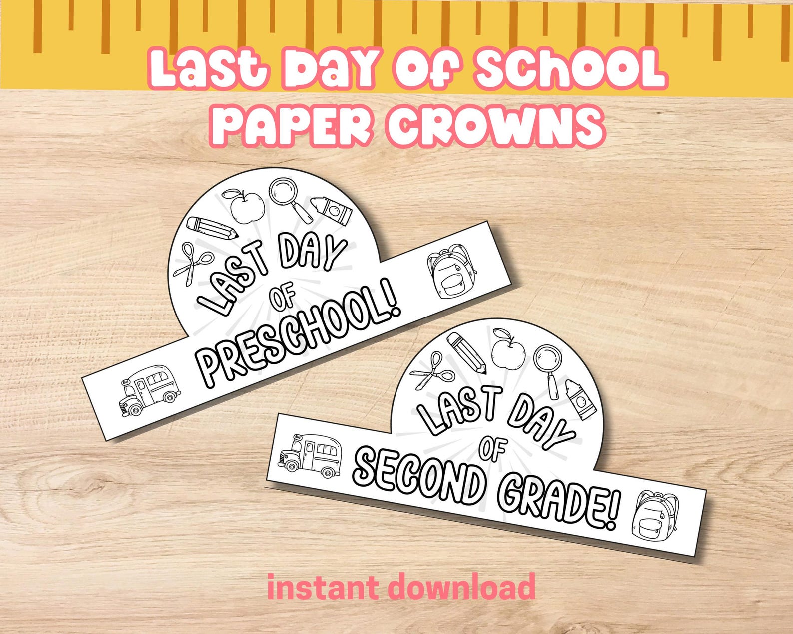 Last Day of School Crown Printable, Prek to 3rd, Kids Coloring Craft ...