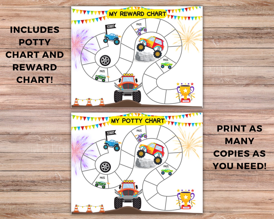 Monster Truck Potty & Reward Chart: Toilet Training for Boys (digital ...