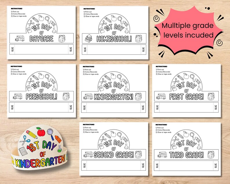 Printable First Day of School Paper Crown, Kids Coloring Craft ...