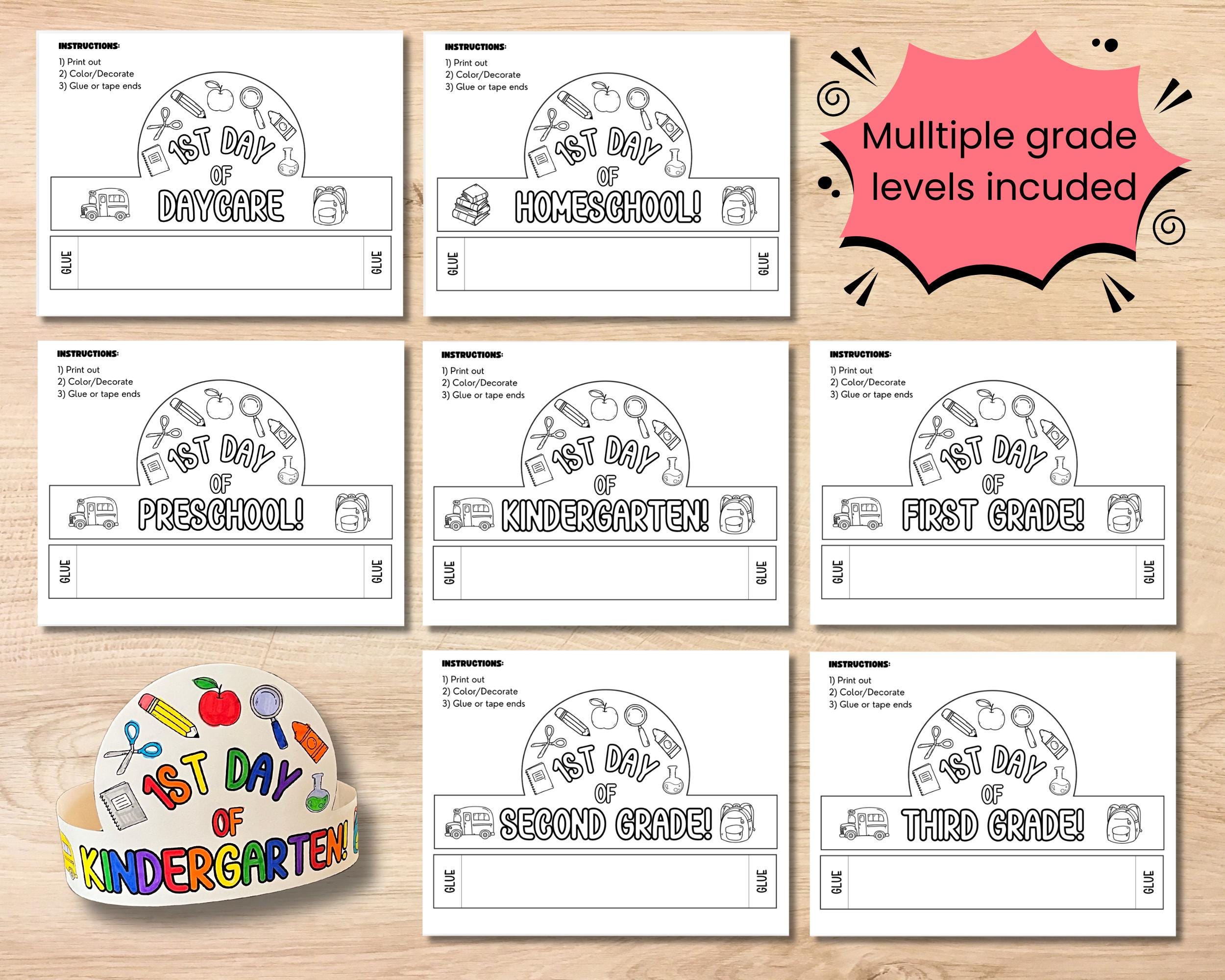 Printable First Day of School Paper Crown, Kids Coloring Craft ...