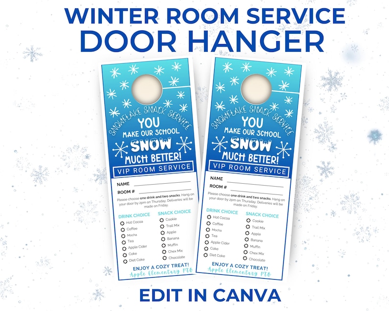 Winter Teacher VIP Room Service Template for Cozy Staff Appreciation ...