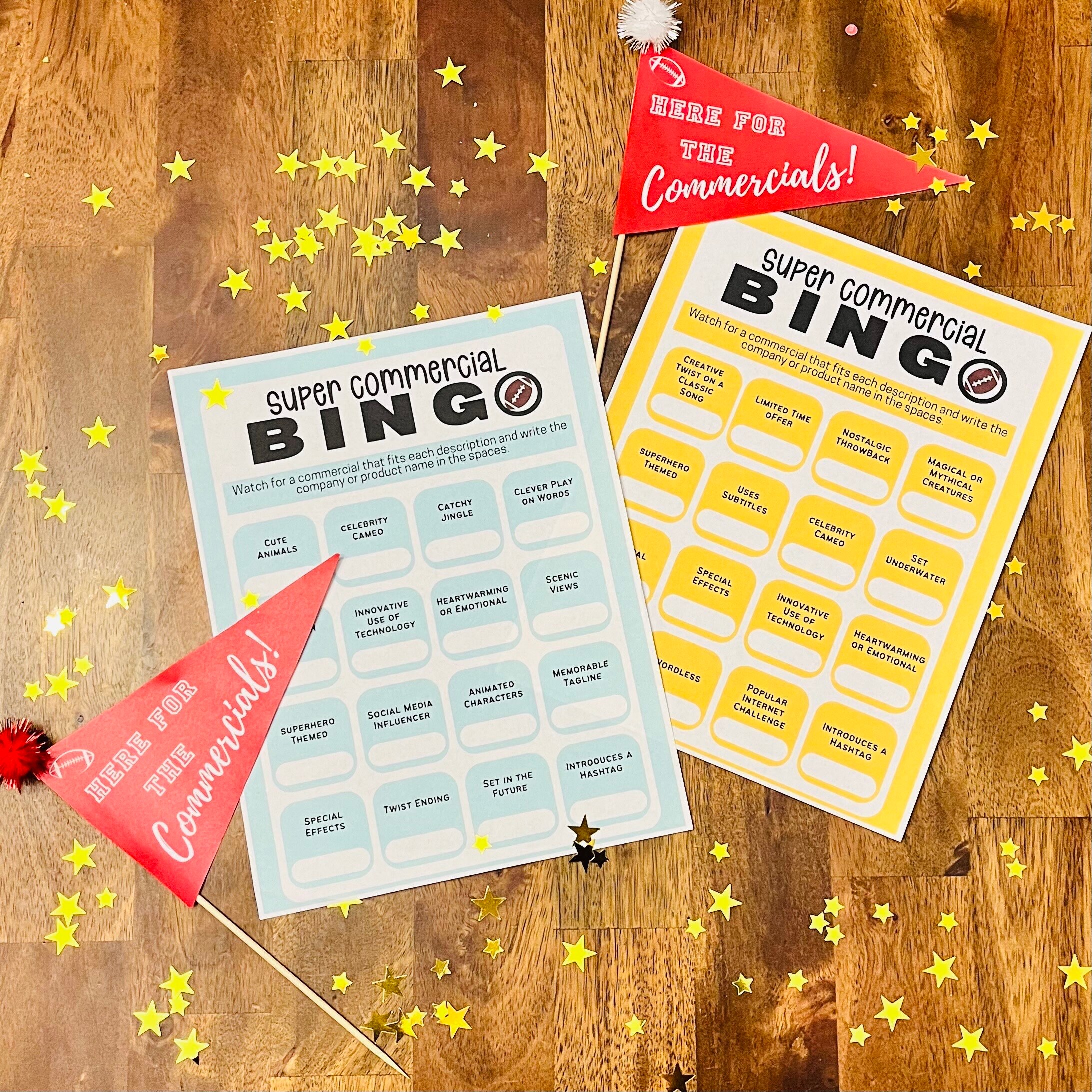 Super Commercial Bingo, Football Family Printable Party Game, Here for ...