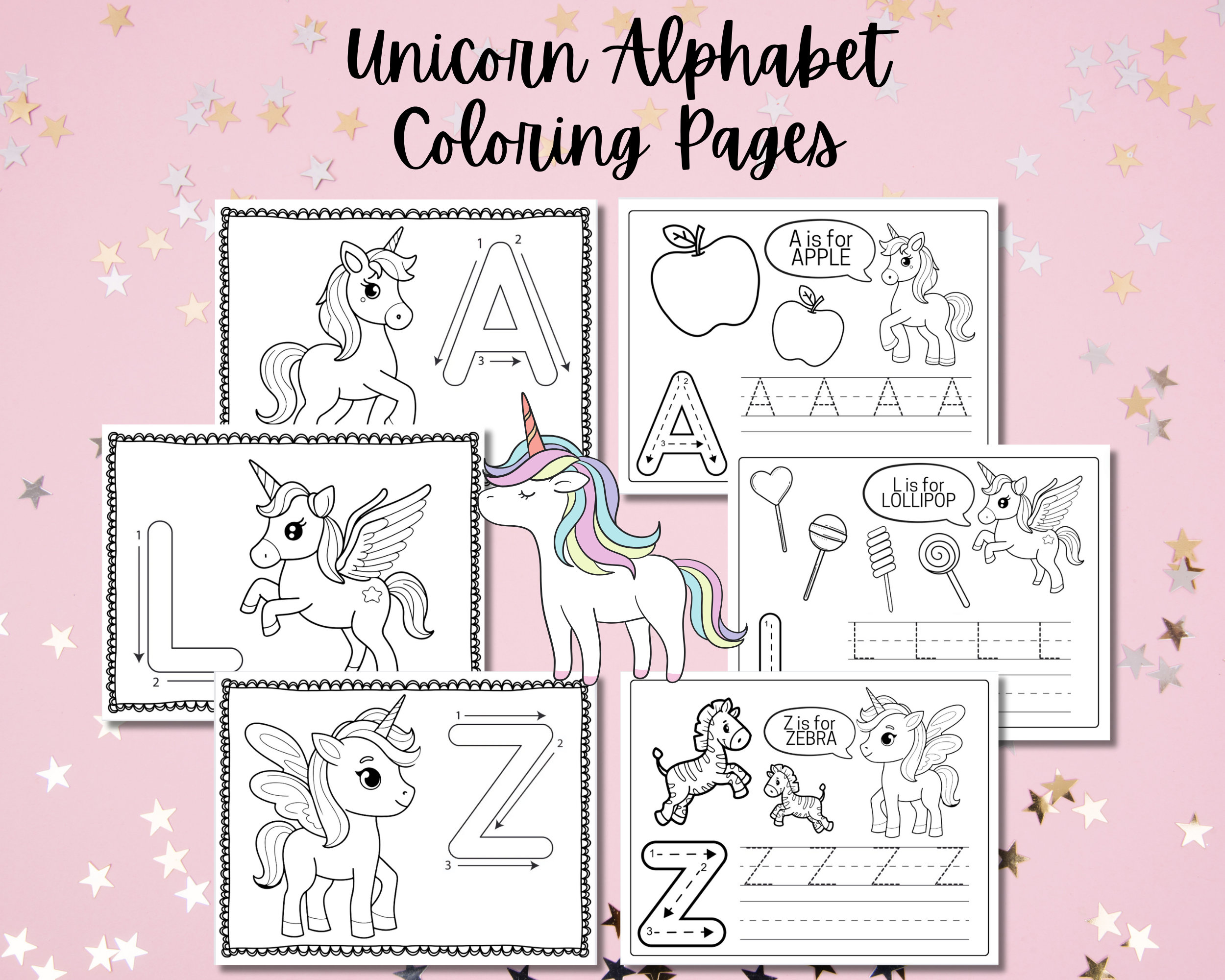 Unicorn Alphabet Coloring Pages, Preschool Letters Activity, Prek ABC ...