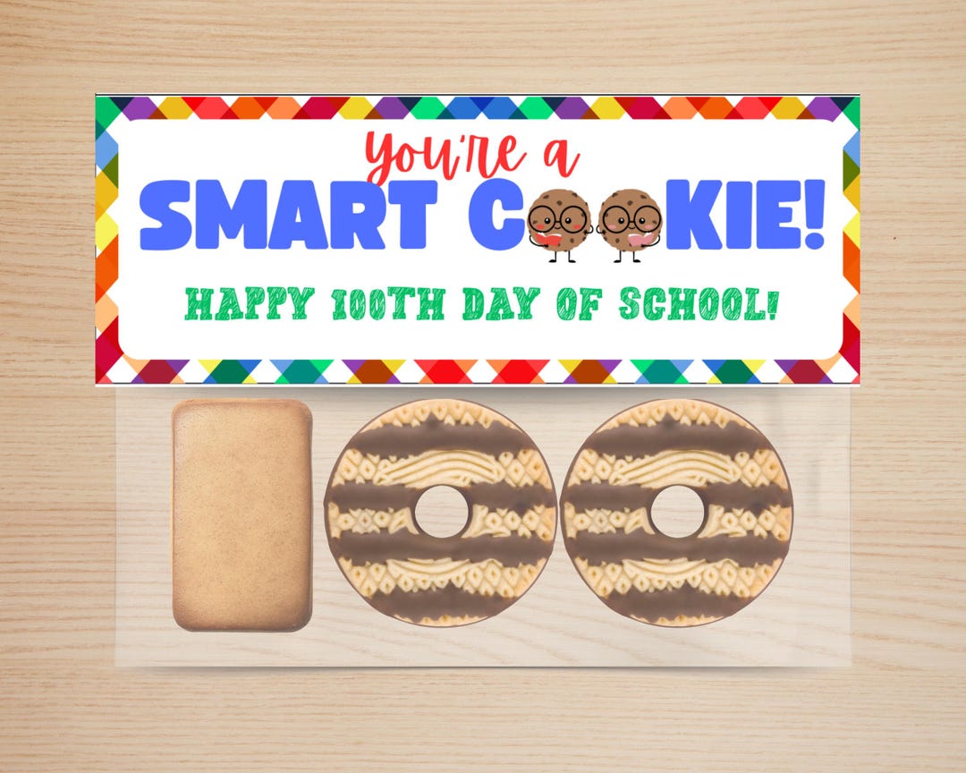 Editable 100th Day of School Bag Topper, Smart Cookie Treat Tag, 100 ...