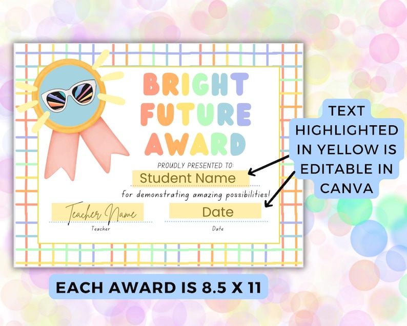 Editable Classroom Award Certificates: Pastel Rainbow Canva Templates ...