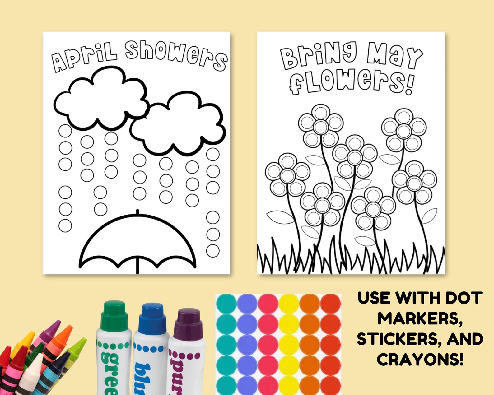 Spring Dot Marker Activity, Printable Coloring Pages for Preschool and ...