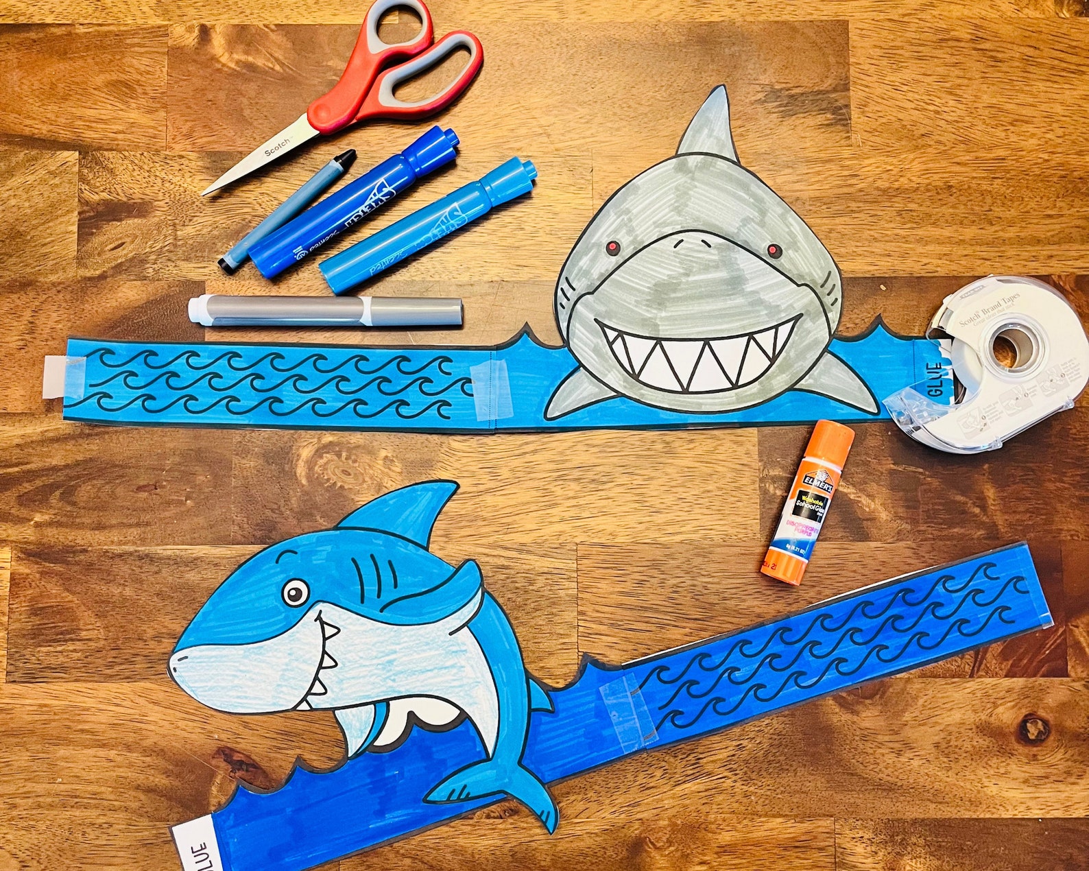 Printable Shark Paper Crown, Kids Coloring Craft, DIY Shark Birthday ...