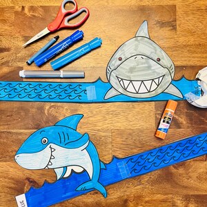 Printable Shark Paper Crown, Kids Coloring Craft, DIY Shark Birthday ...