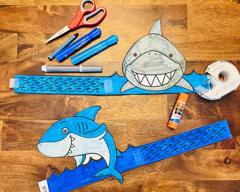 Printable Shark Paper Crown, Kids Coloring Craft, DIY Shark Birthday ...