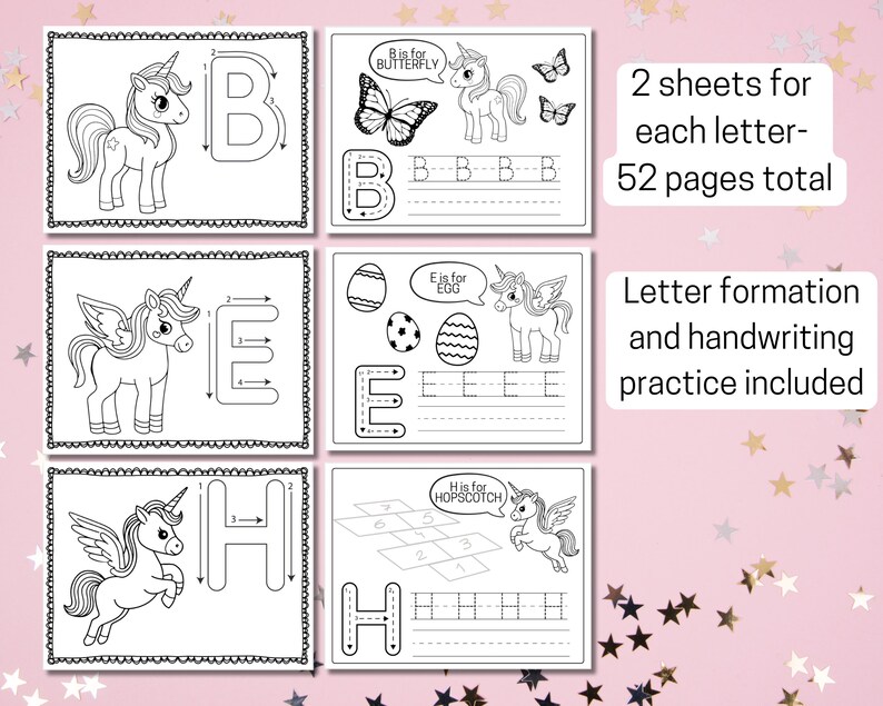 Unicorn Alphabet Coloring Pages, Preschool Letters Activity, Prek ABC ...