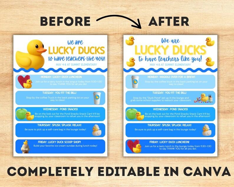 Teacher Appreciation Week 2026 Schedule Template, Lucky Ducks Theme ...