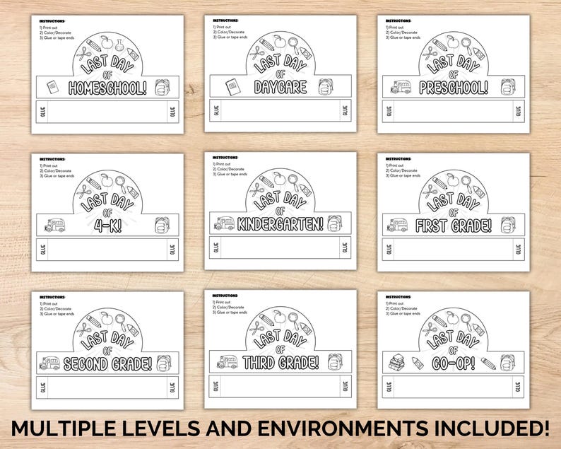 Last Day of School Crown Printable, Prek to 3rd, Kids Coloring Craft ...