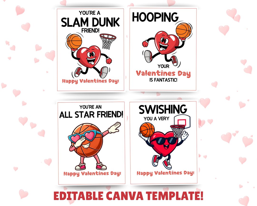 Editable Basketball Valentines, Sports Valentine Cards for Kids ...