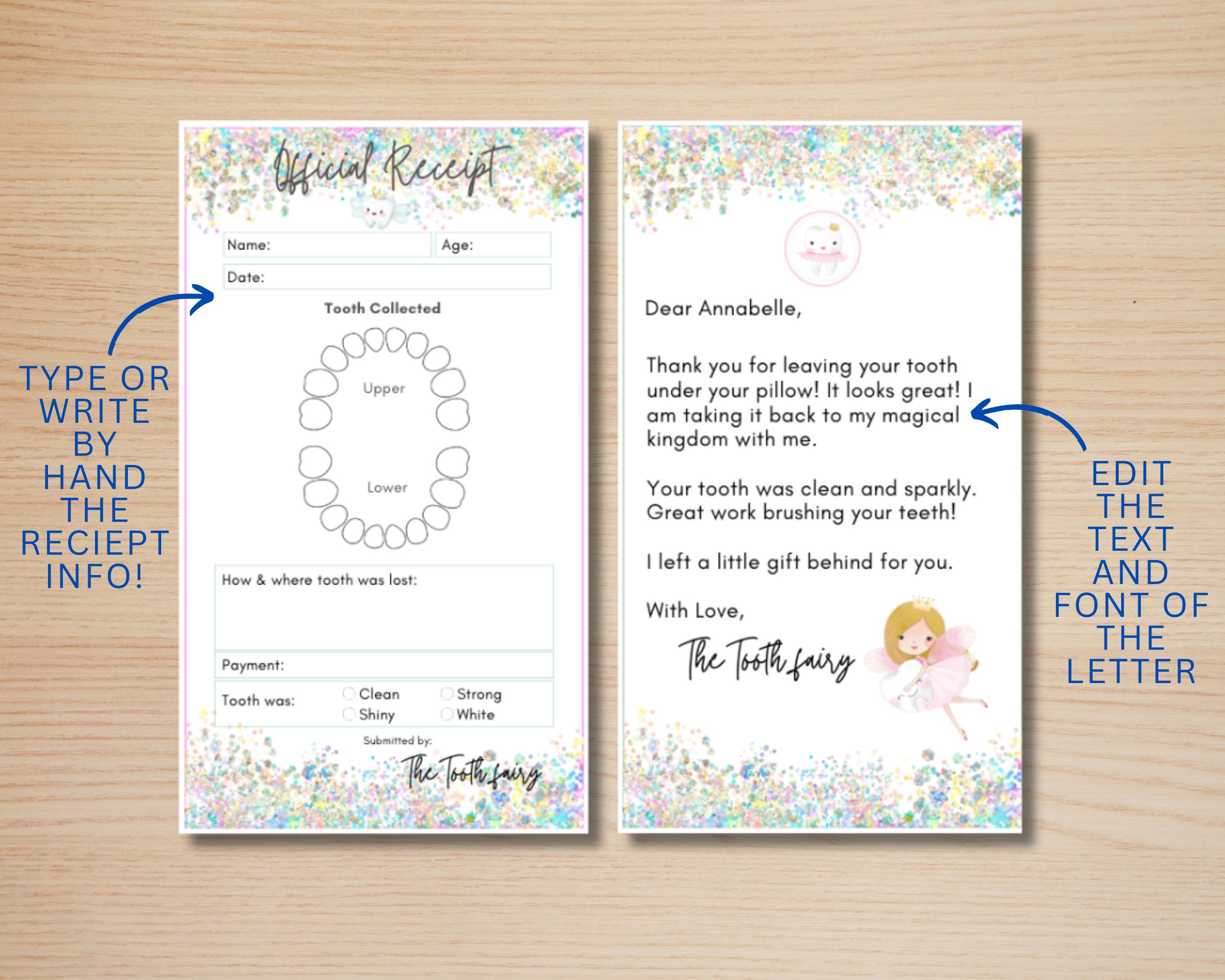 Editable Tooth Fairy Kit: Letter, Receipt, Envelope (digital Download ...