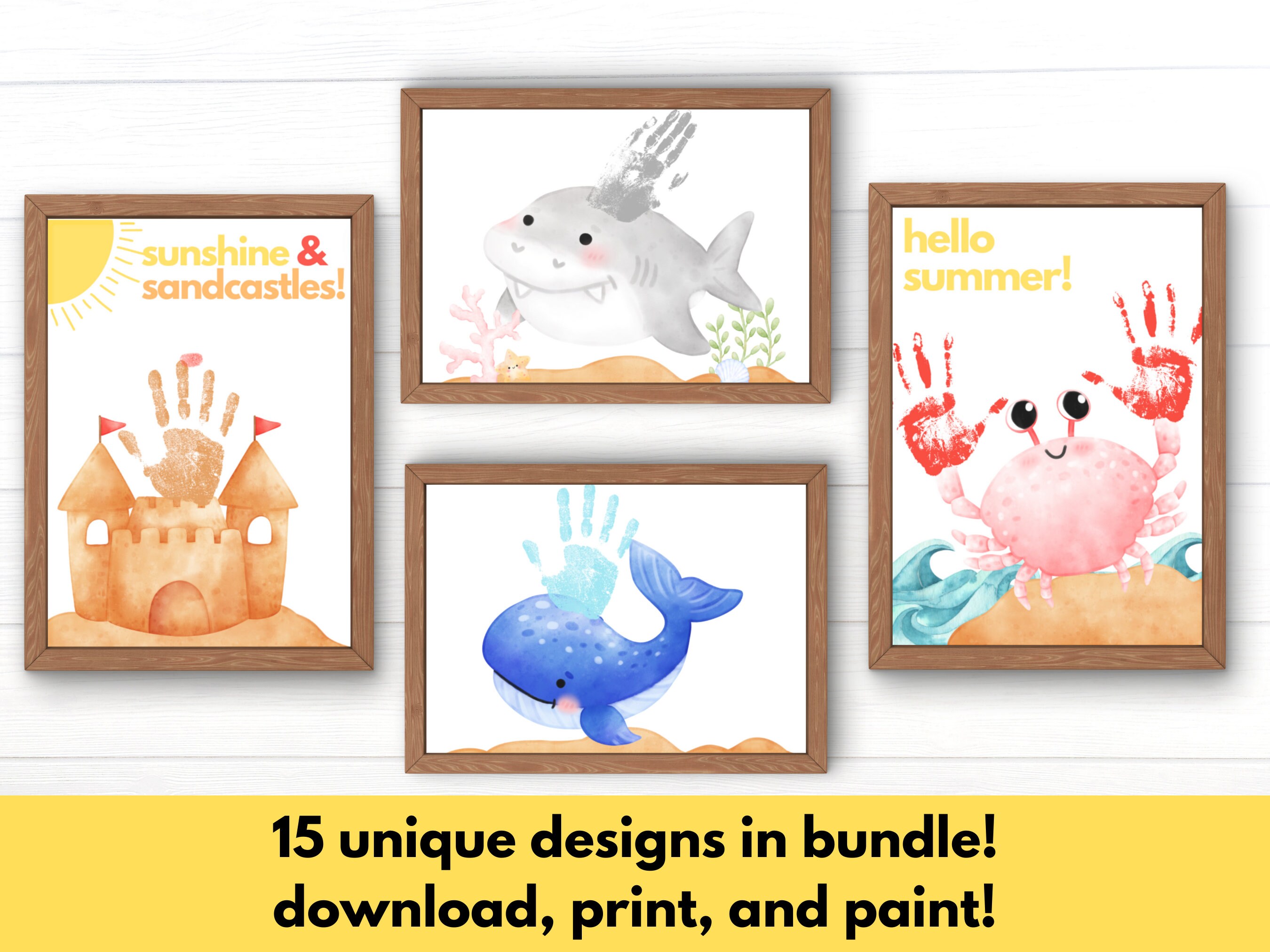 Summer Handprint Art Bundle - Printable Craft Templates, Keepsake for ...