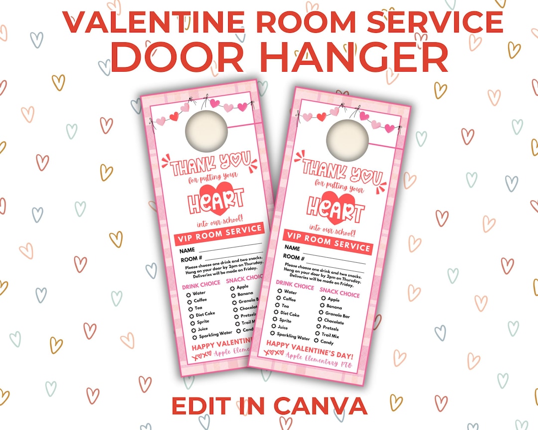 Valentine Teacher VIP Room Service Template for Staff Appreciation ...