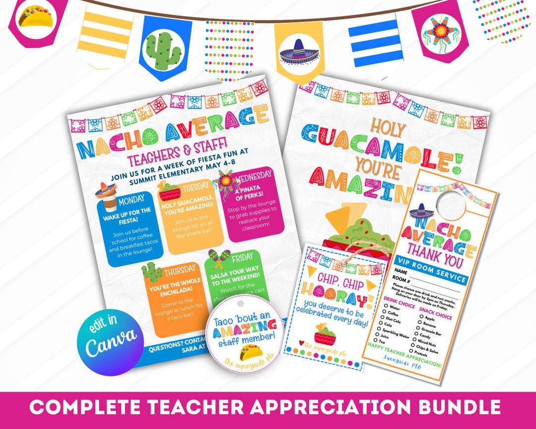 Nacho Average Teacher Appreciation 2026 Bundle Canva Template, Fiesta ...