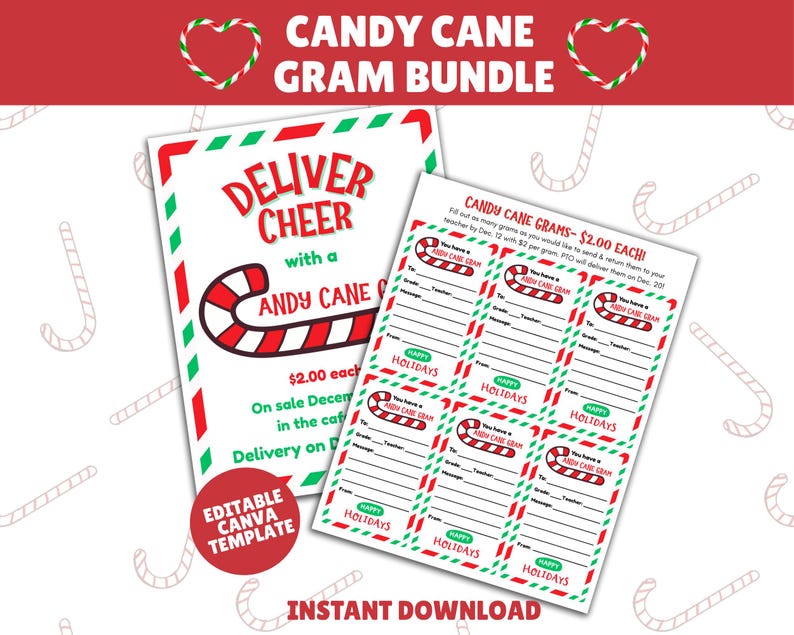 Candy Cane Gram Fundraiser Bundle, Holiday PTA PTO Youth Group ...