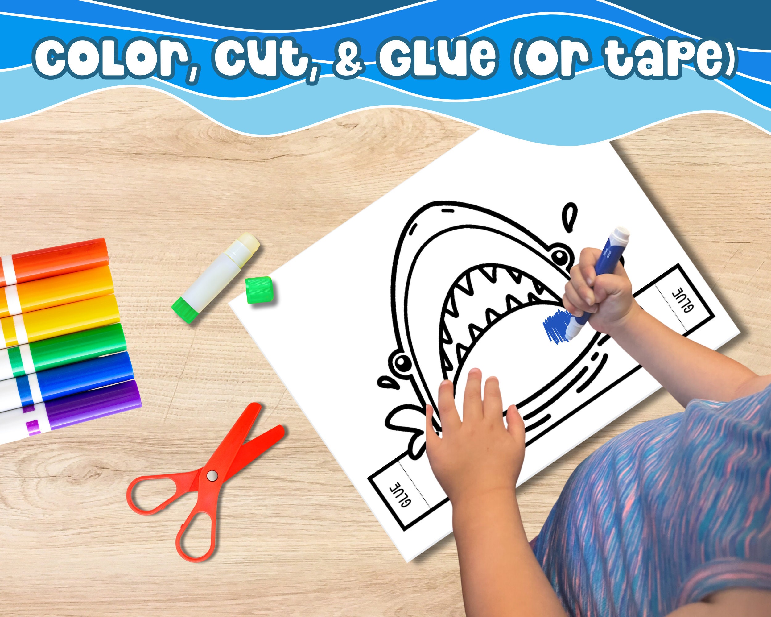 Printable Shark Paper Crown, Kids Coloring Craft, DIY Shark Birthday ...