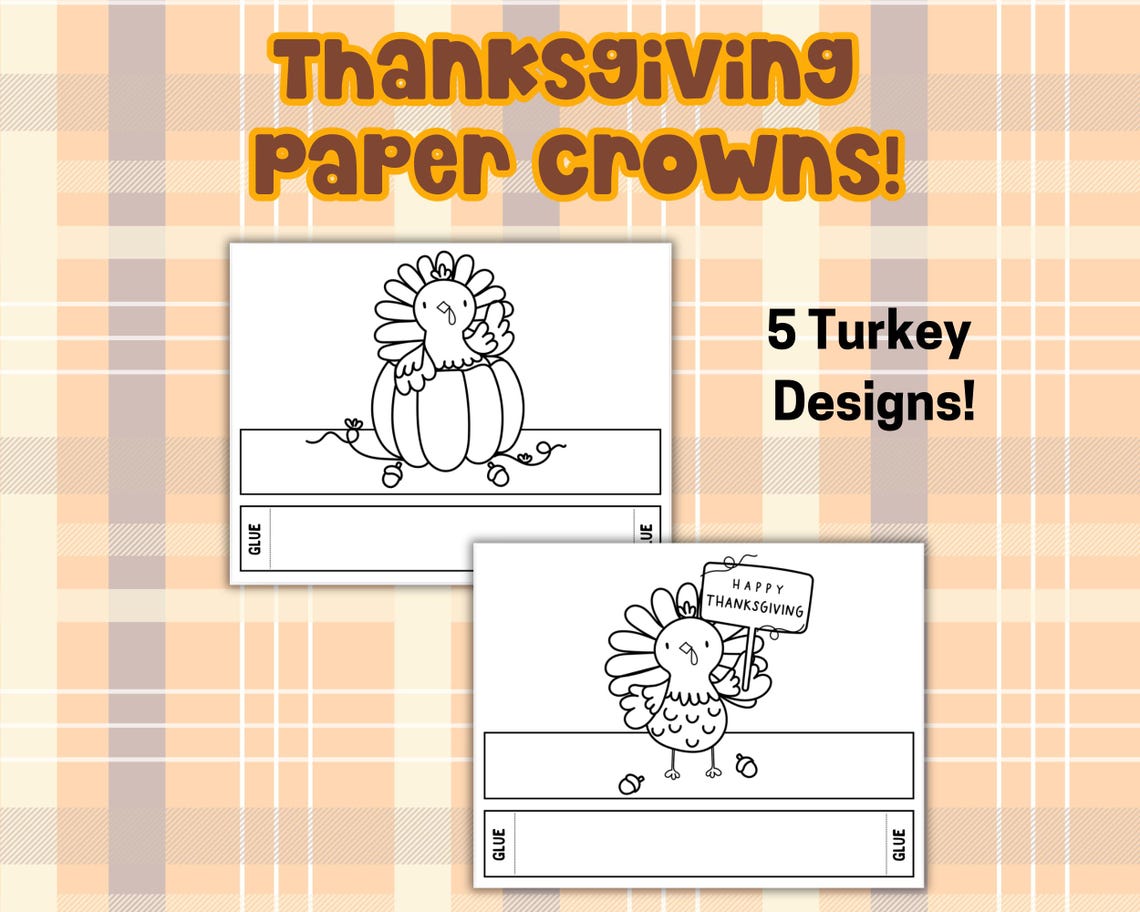 Thanksgiving Turkey Paper Crowns: Kids Coloring Craft (digital Download ...