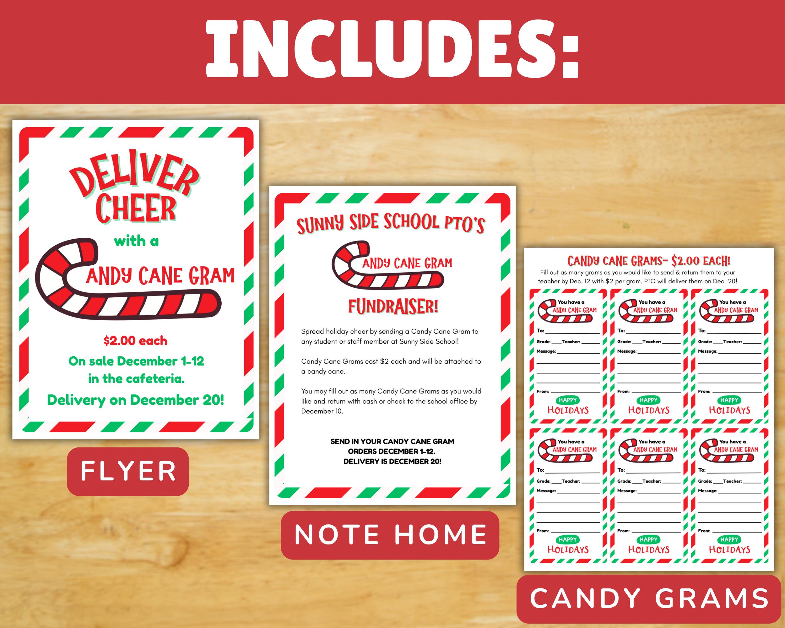 Candy Cane Gram Fundraiser Bundle, Holiday PTA PTO Youth Group ...