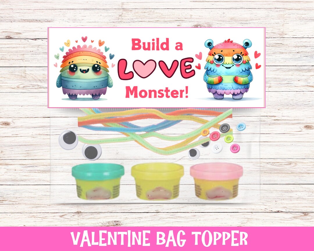 Love Monster Valentines Bag Topper: DIY Play Clay Class Gift (PDF) - Etsy