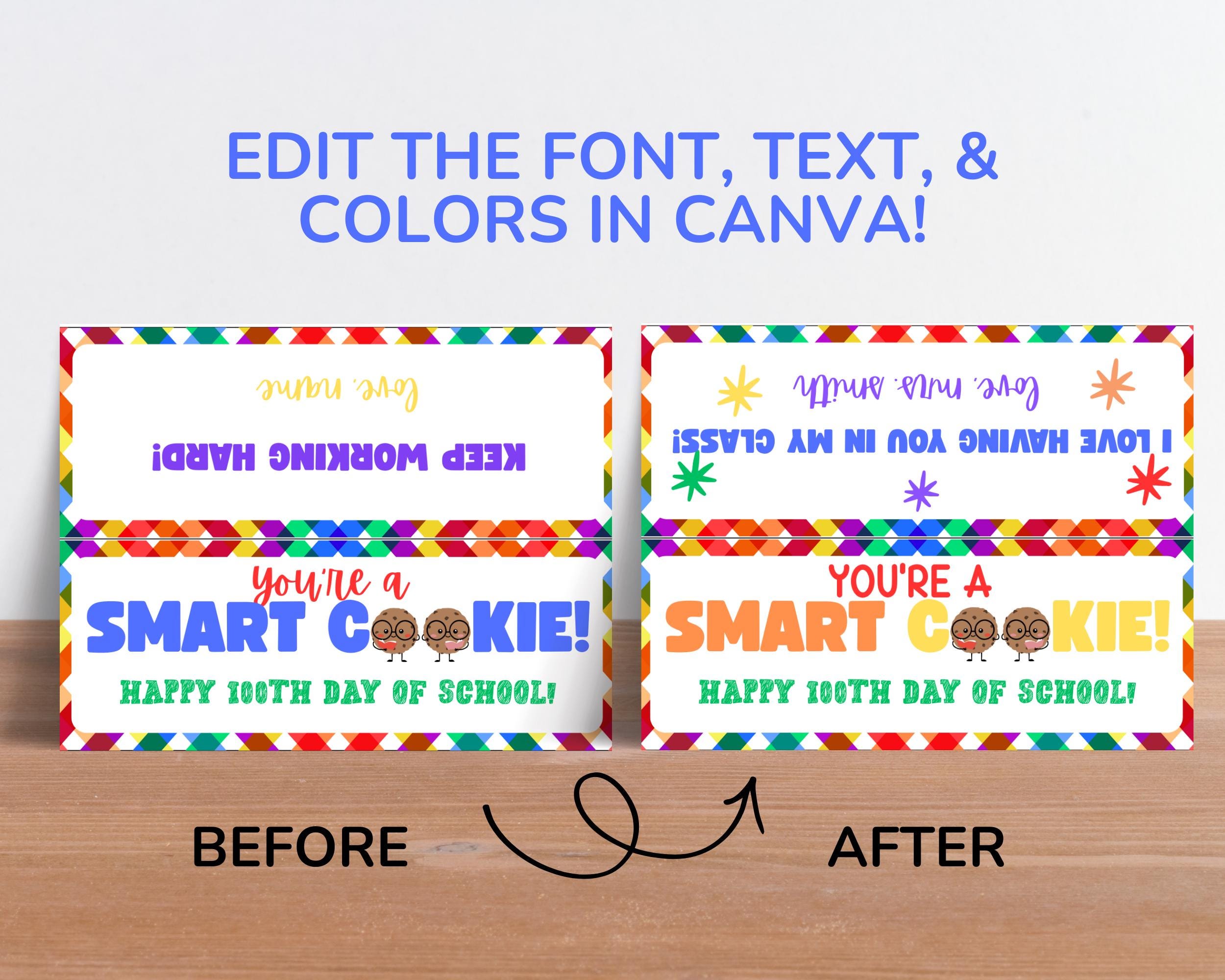 Editable 100th Day of School Bag Topper, Smart Cookie Treat Tag, 100 ...