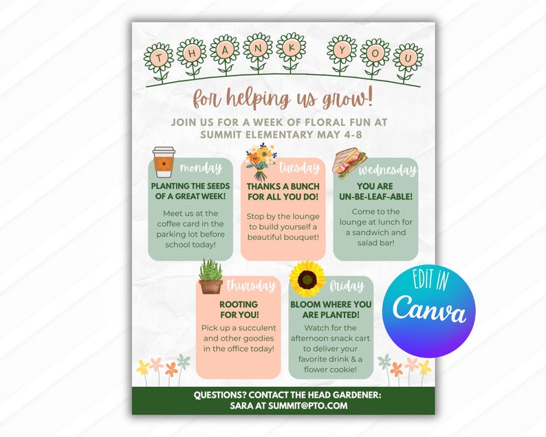 Floral Staff Appreciation Week Itinerary Editable Template, Helping Us ...