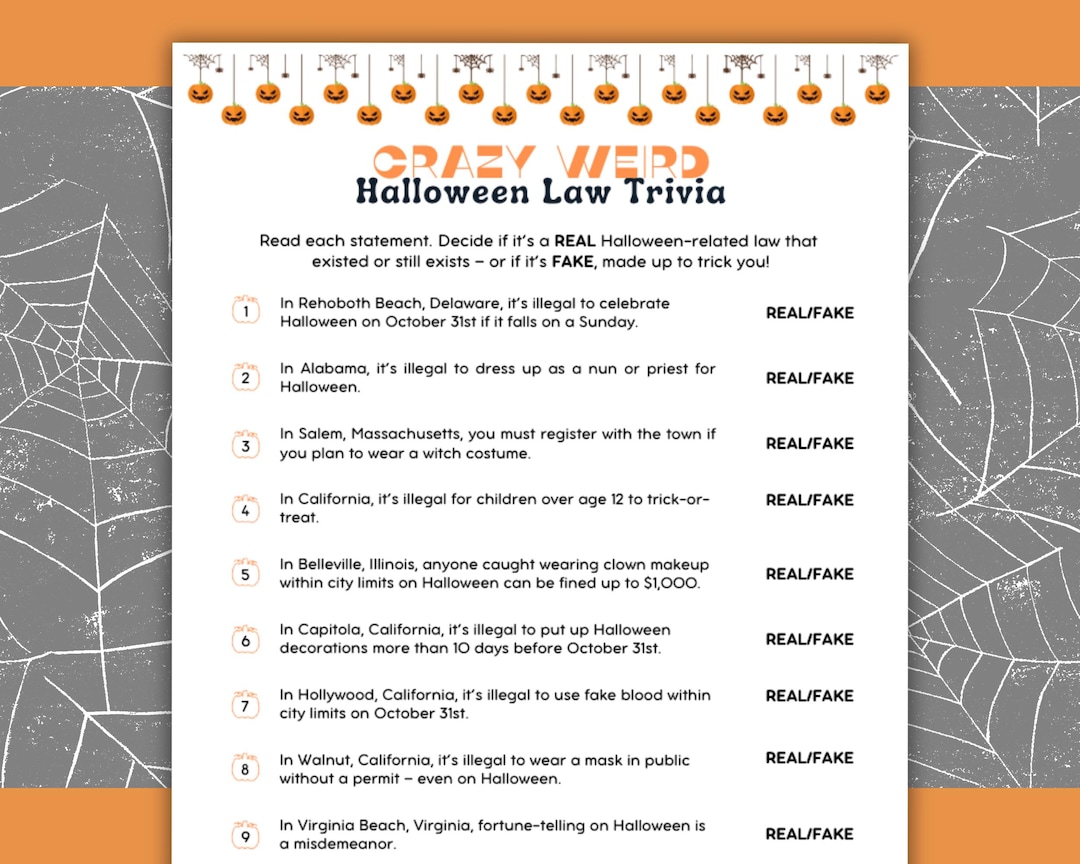 Halloween Trivia Game, Crazy Laws Quiz, Funny Halloween Party Game for ...