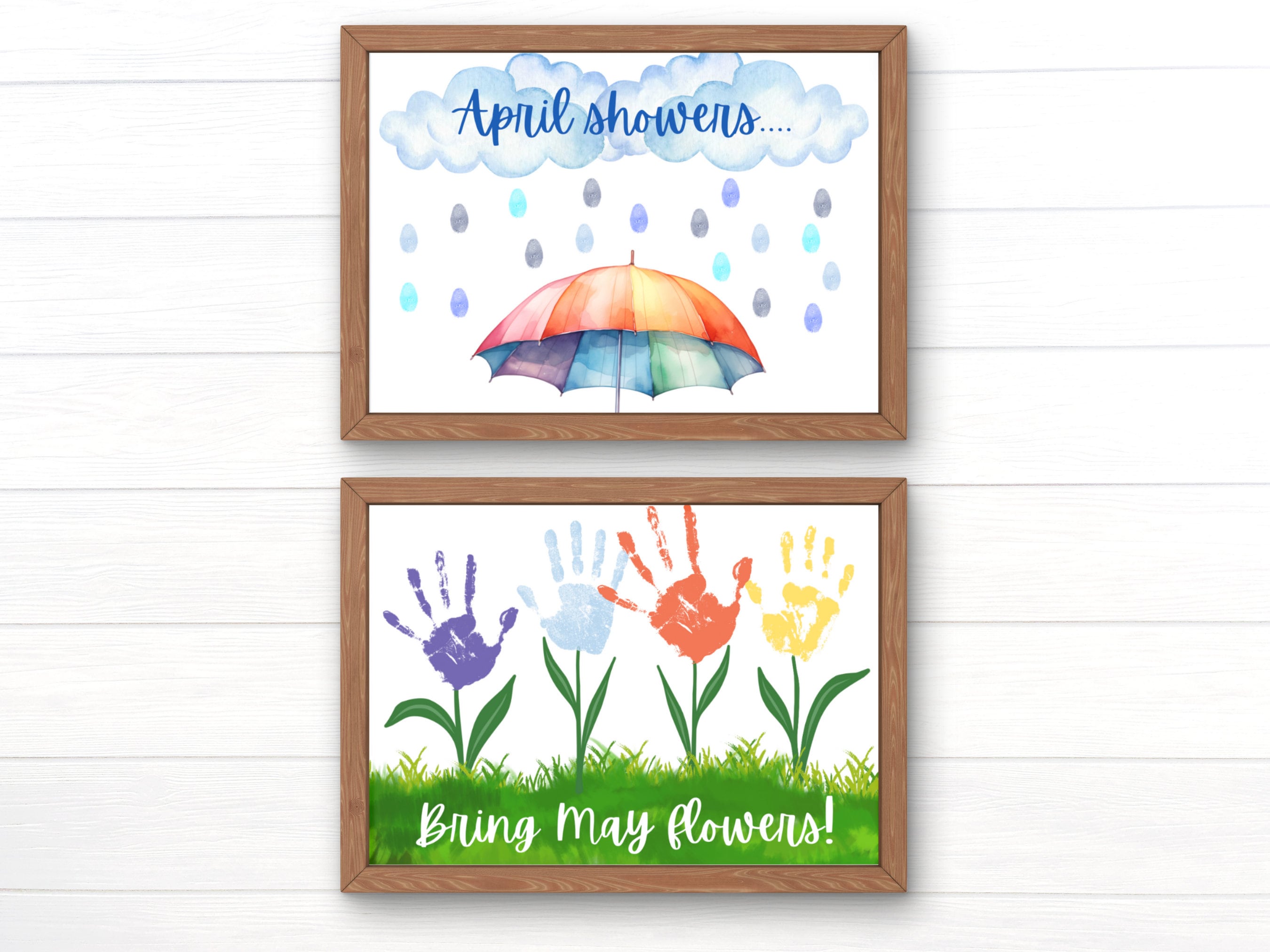 Spring Handprint Art Project, April Showers Bring May Flowers Printable ...