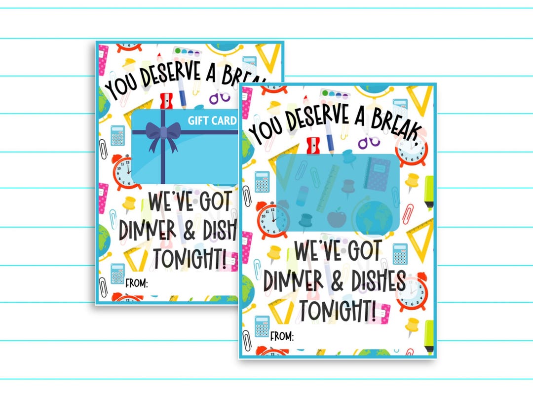 Teacher Gift Card Holder, Dinner and Dishes Gift Tag for School ...