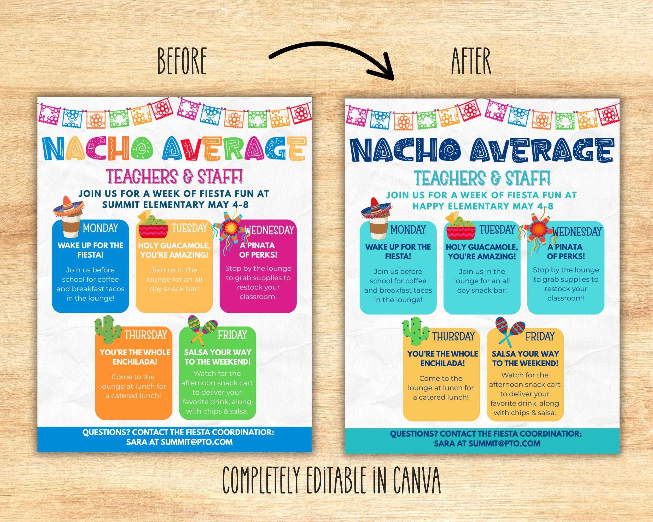 Nacho Average Teacher Appreciation Itinerary Editable Template, Fiesta ...