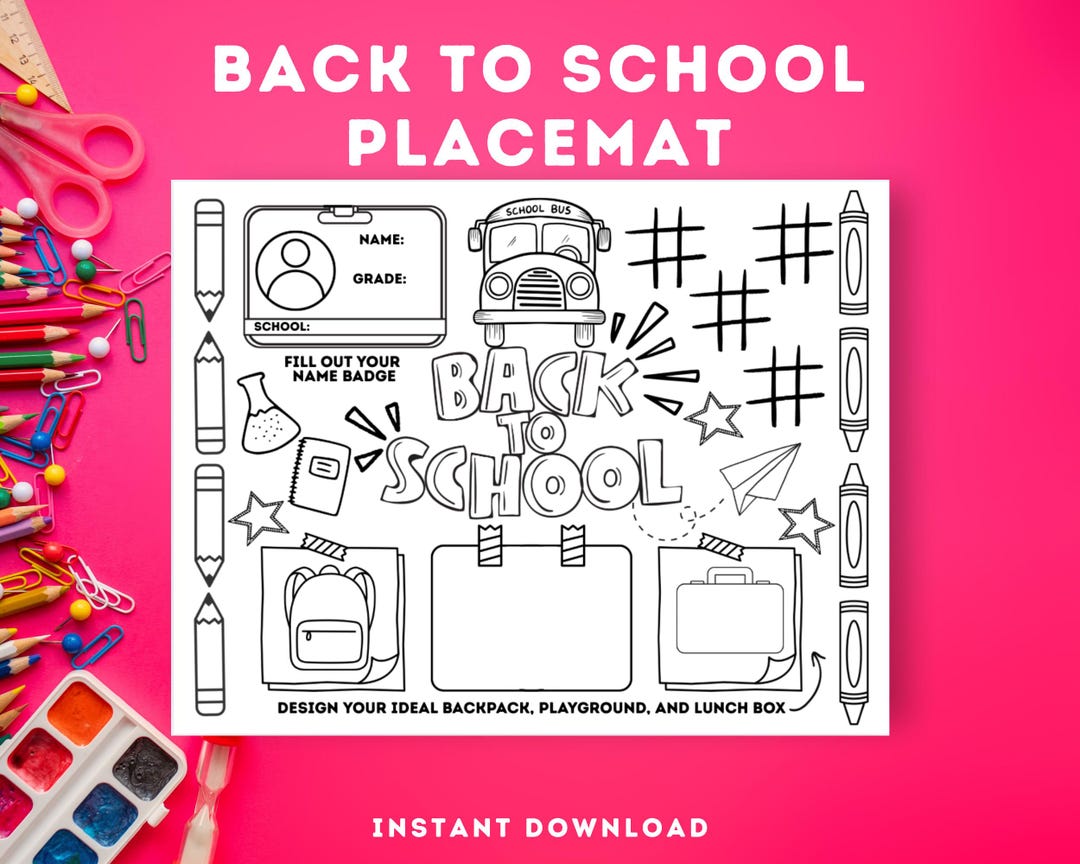 Back to School Coloring Placemat: First Day Activity (PDF Download) - Etsy