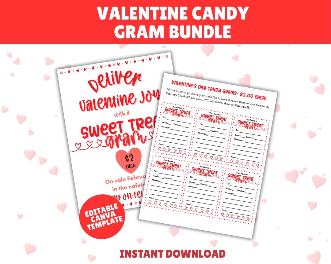 Valentine’s Candy Gram Fundraiser Bundle, Sweet Treat Gram, PTA PTO ...