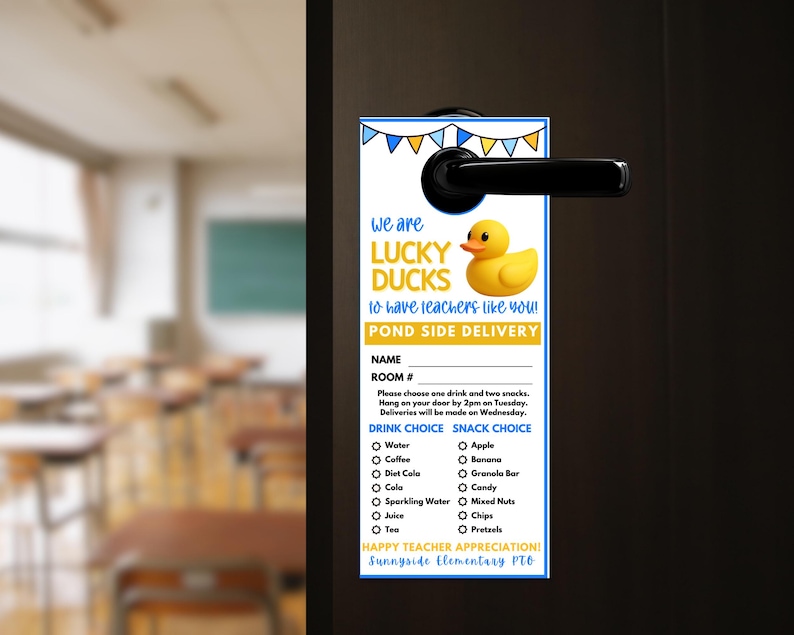 Teacher Appreciation Week Door Hanger, Lucky Duck VIP Room Service ...